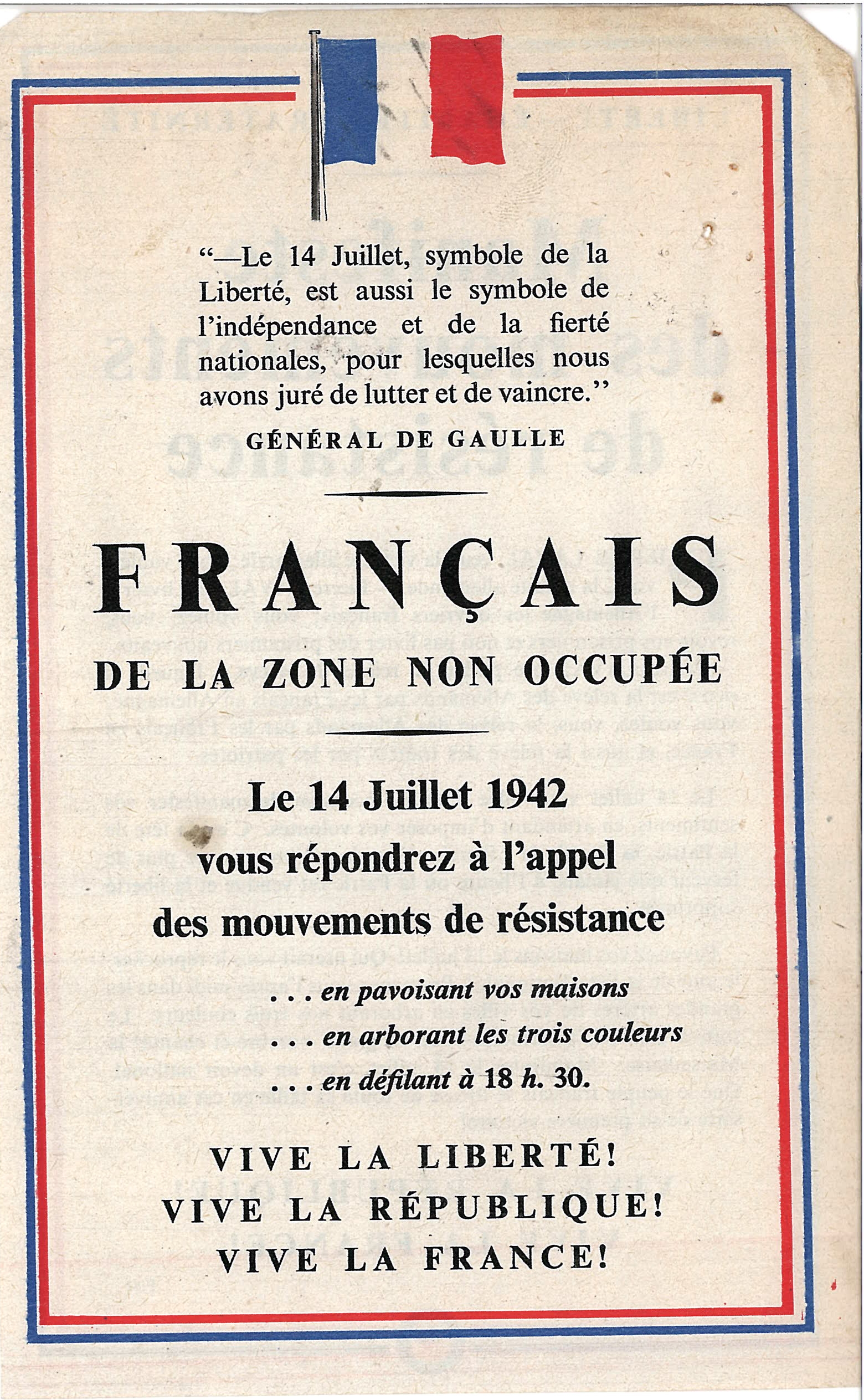 Affiche pour français de la zone libre -14-07-42 – Laziqacaz